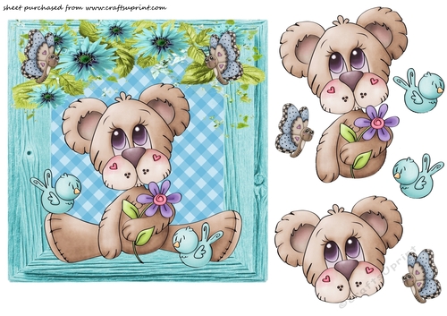 Cute blue floral bear card front - CUP776786_659 | Craftsuprint