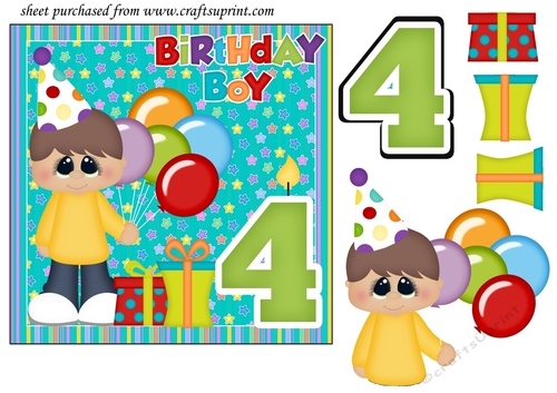 Birthday boy age 4 card front - CUP777958_659 | Craftsuprint