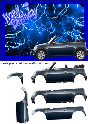 Blue Mini Cooper Happy Birthday Decoupage - CUP285845_668 | Craftsuprint