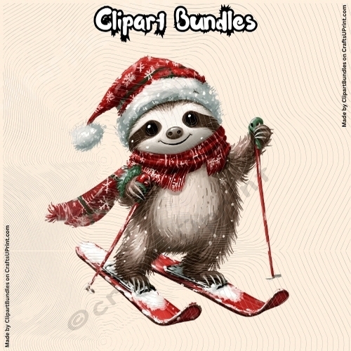 Cute Skiing Christmas Sloth Clipart (4096px x 4096px, .png file, 300dpi ...