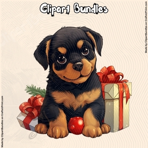 Cute Cartoon Style Christmas Rottweiler with Gift (4096px x 4096px ...