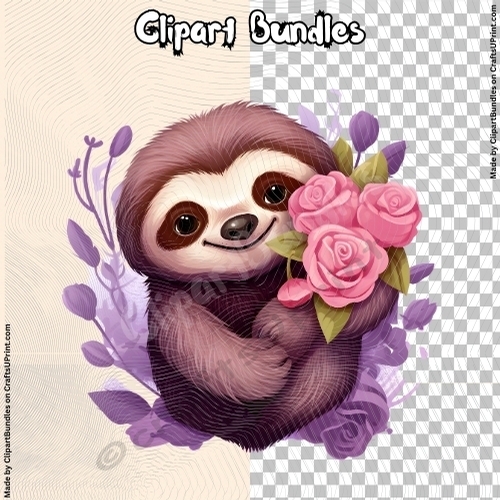 Beautiful Purple Floral Sloth - Valentine/Romance Clipart (4096px x ...