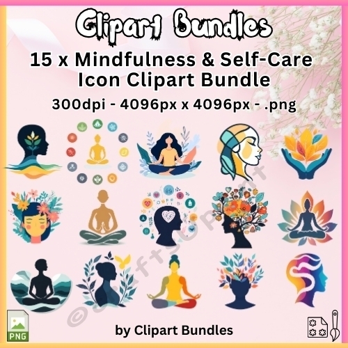 15 x Mindfulness & Self-Care Icons Clipart Bundle (.png, 4096px x ...