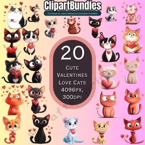 20 x Cute Valentine/Love Cats Clipart Bundle - CUP1377816_128605 ...