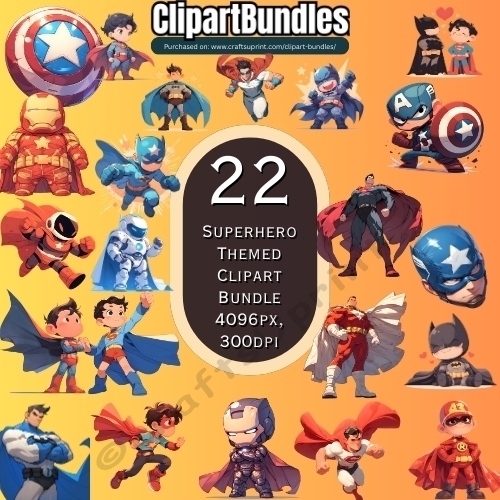 22 x Superhero Themed Clipart Bundle (4096px x 4096px, 300dpi, .png ...