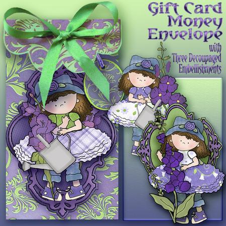 I Love Purple, Gift Envelope with 3 Decoupaged Embellishment ...