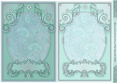 Aqua and Pale Aqua Floral Scroll Card Fronts - CUP171228_422 | Craftsuprint