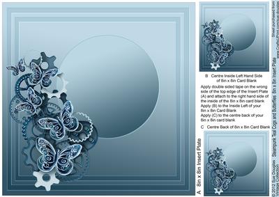 Steampunk Teal Cogs and Butterflies - 8in x 8in Insert Plate ...