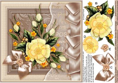 Cream Flowers with a Ribbon Border - 8in x 8in Decoupage - CUP346730 ...