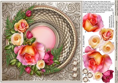 Roses on a Champagne Gold Frame - 8in x 8in Decoupage - CUP346735_422 ...