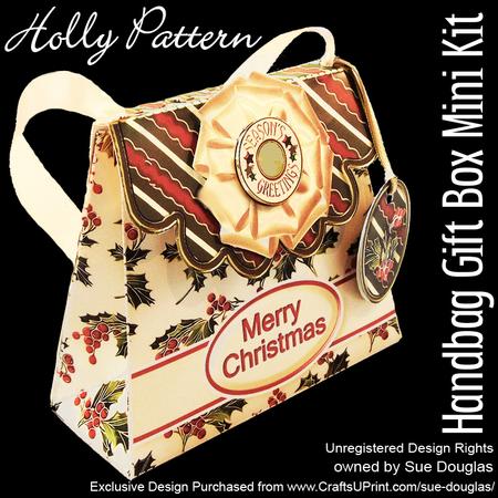 Handbag Gift Box Holly Pattern - CUP374341_422 | Craftsuprint