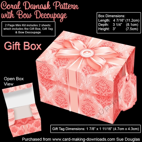 Gift Box Coral Damask Pattern with Bow Decoupage - CUP718845_422 ...