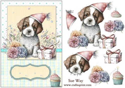 Little Puppy Birthday Party A5 Card Front and Decoupage - CUP1249590_38 ...