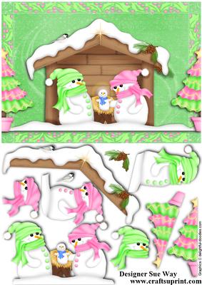 Snowman Nativity Scene Decoupage Card Front - CUP131698_38 | Craftsuprint