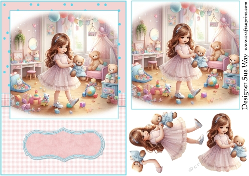 Little Girls New Teddiy Bear A5 Card Front, Topper and Decoupage ...