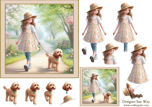 Girl Walking her Cockapoo in the Park 6 inch Card Front, Gift tag ...