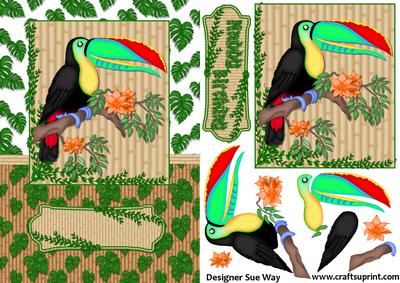 Parrot Tropical Flower Card Front, Topper and Decoupage - CUP238004_38 ...