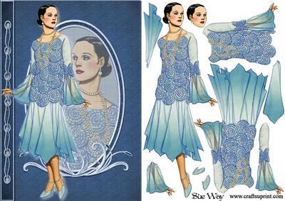 Deco Lady in Blue Floaty Dress Fashion Reflections Decoupage ...