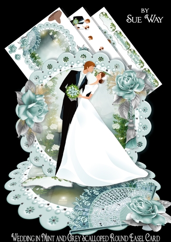 Wedding in Mint and Grey Scalloped Round Easel Card Mini Kit ...