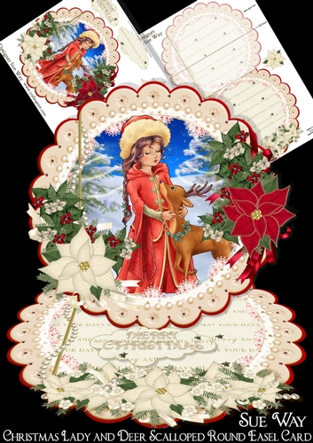 Christmas Lady and Deer Scalloped Round Easel Card Mini Kit - CUP918827 ...