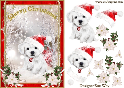 Sweet Little White Christmas Puppy in the Snow A5 Card Front ...