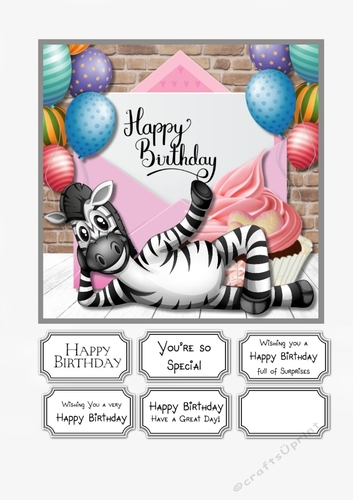 Cute Zebra with Balloons and Cupcake - CUP1173232_43516 | Craftsuprint