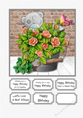 Tatty Teddy with Bucket of Flowers - CUP1173430_43516 | Craftsuprint
