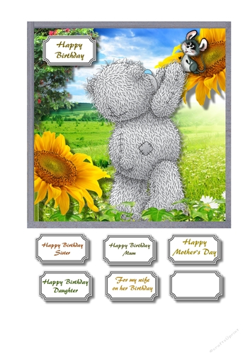 Tatty teddy helping little mouse down from sunflower - CUP858616_43516 ...