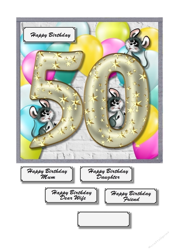50th birthday card topper with balloons - CUP880400_43516 | Craftsuprint