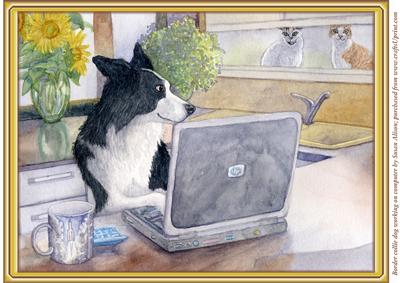 A4 Border Collie Dog Working on Computer - CUP187631_1030 | Craftsuprint