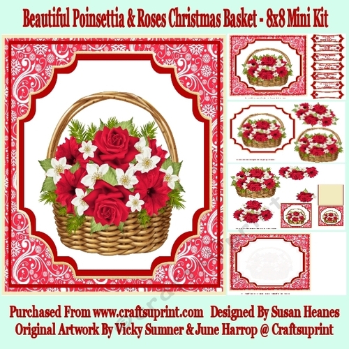 Beautiful Poinsettia & Roses Christmas Basket - 8x8 Mini Kit ...