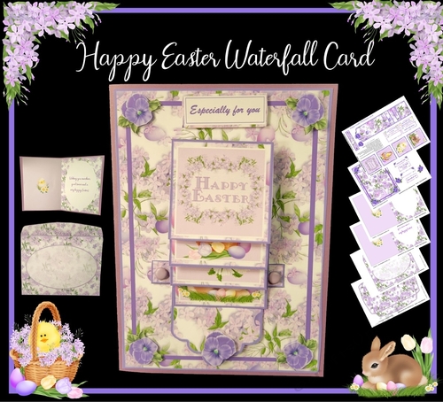 Happy Easter Waterfall Card with Insert and Envelope Mini Kit ...