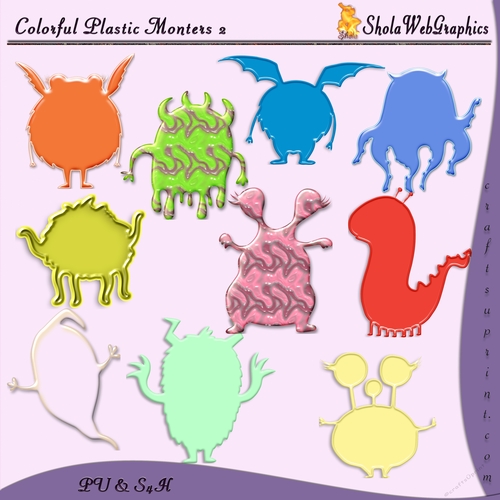 Colorful Plastic Monsters 2 Clipart - CUP1140696_2329 | Craftsuprint