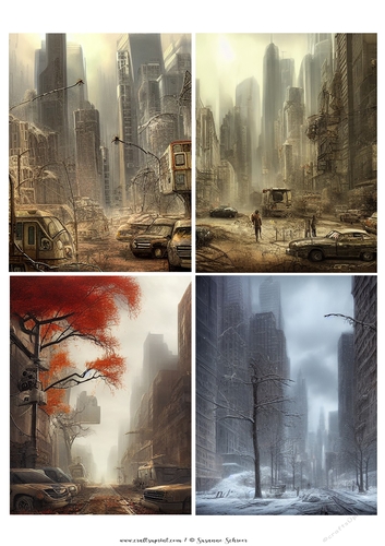 Seasons of a Post-Apocalyptic City Paintings ATC Cards / Topper ...