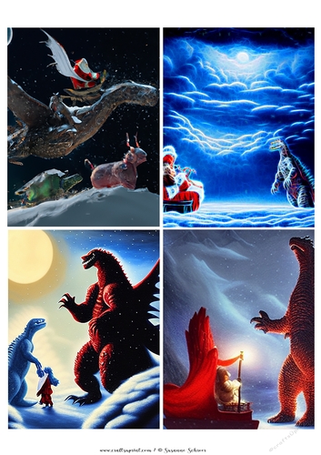 Santa Meeting Godzilla Painting ATC Cards / Topper - CUP1184702_2329 ...