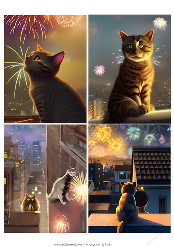 Firework Cats 4 Painting ATC Cards / Topper - CUP1188988_2329 ...