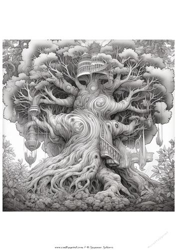 Oak Tree and Spirits 2 Coloring Page for Adults / Digi Stamp ...