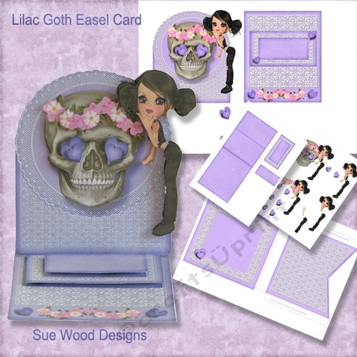 Lilac Skull Goth Girl Easel Card - CUP1100194_927 | Craftsuprint