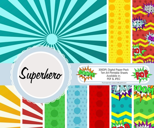 Superhero Digital Papers, Pack of Ten A4 Sheets - CUP787004_80555 ...