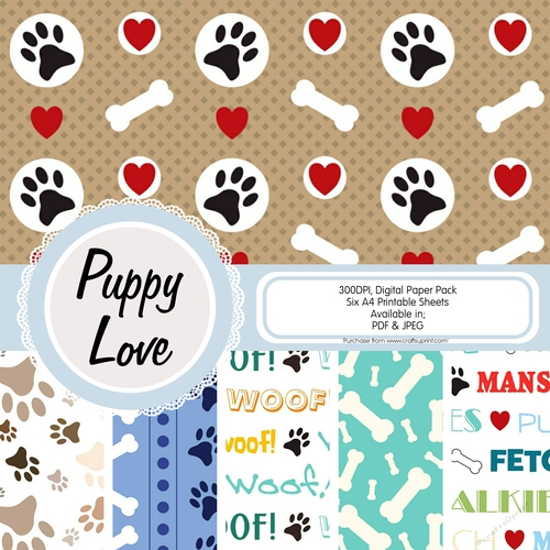 Puppy Dog Papers, Pack of Six Sheets - CUP909020_80555 | Craftsuprint