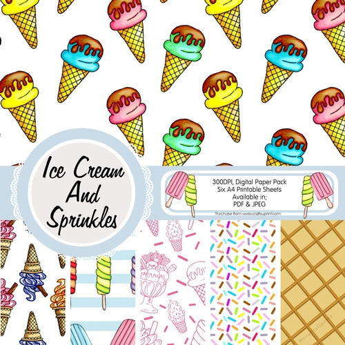 Ice Cream and Sprinkles Paper, Pack of Six Sheets - CUP909033_80555 ...