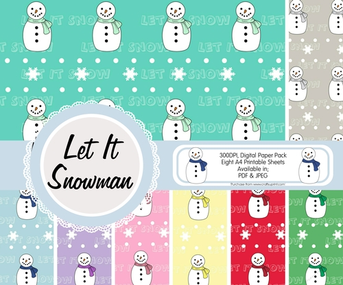Let It Snow, Snowman and Snowflakes, Pack of Eight Sheets - CUP909509 ...