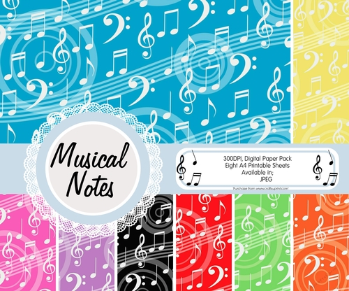Musical Note Papers, Pack of Eight Sheets - CUP923473_80555 | Craftsuprint