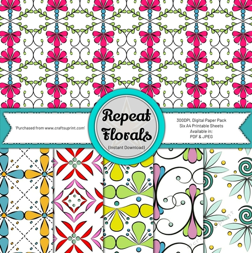 Repeat Florals, Digital Paper Pack, Six A4 Sheets - CUP992427_80555 ...