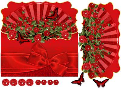 Rose and Fan Greeting Card in Red - CUP305795_1446 | Craftsuprint