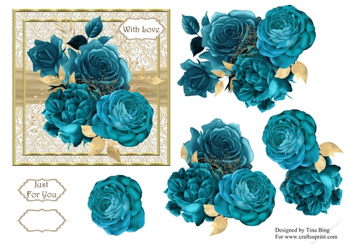 Framed turquoise roses - CUP1203284_2738 | Craftsuprint