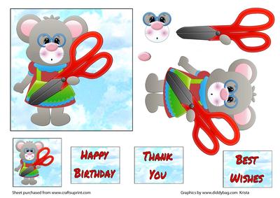 Mouse with Scissors 6x6 Card - CUP489684_33 | Craftsuprint