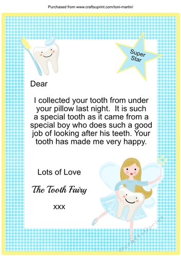 A letter from the tooth fairy (boy) - CUP1040578_1894 | Craftsuprint