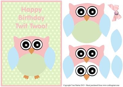 Happy Birthday Twit Twoo Owl Decoupage Card - CUP479671_1894 | Craftsuprint