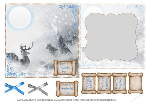 6X6 WOLF & STAGS IN SNOW STORM & INSERT & MULTIPLE SENTIMENTS ...